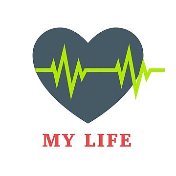 "ECG green line with dark blue heart my life quote" Art Board Print for ...