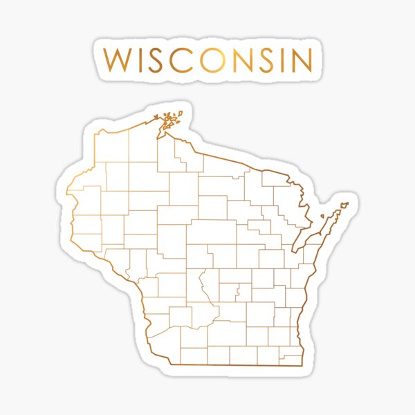 "Wisconsin Gold State Counties Map" Sticker for Sale by Alo Design ...