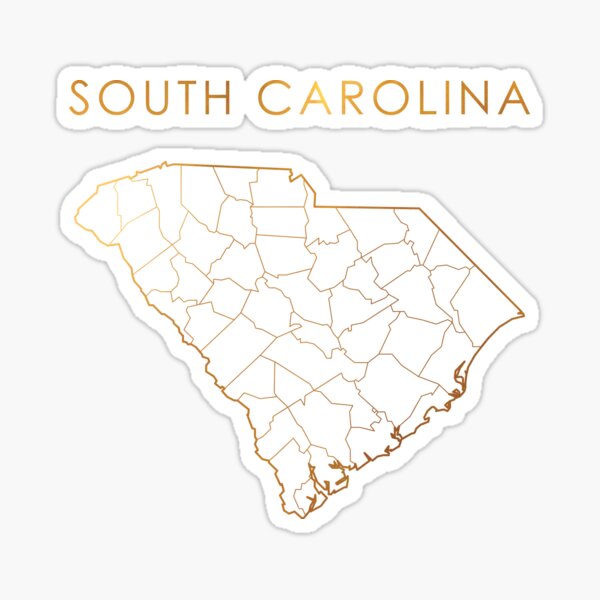 "South Carolina Gold State Counties Map" Sticker by Travel2NZ | Redbubble