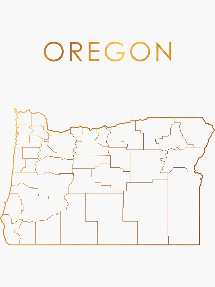 "Oregon Gold State Counties Map" Sticker by Travel2NZ | Redbubble