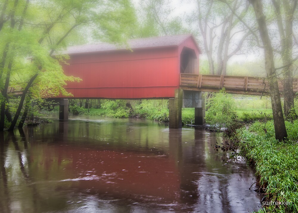 "Sugar Creek Covered Bridge Misty reflection, near Route 66, Glenarm ...