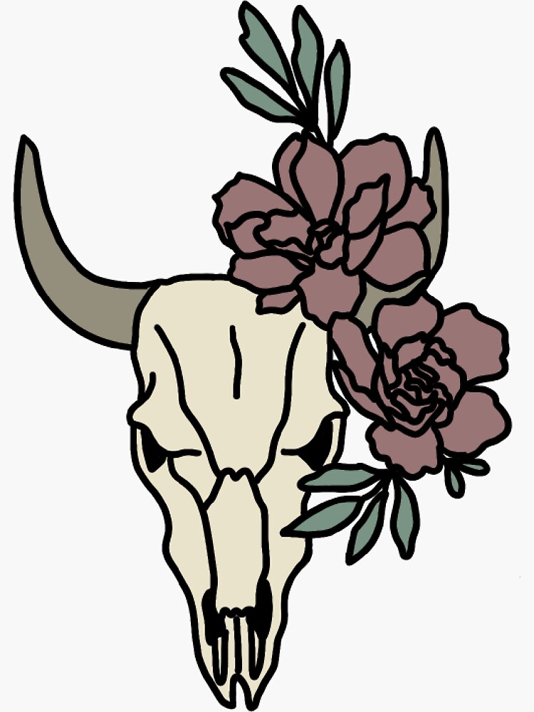 "Cow Skull with Roses" Sticker for Sale by toriicanflyy | Redbubble