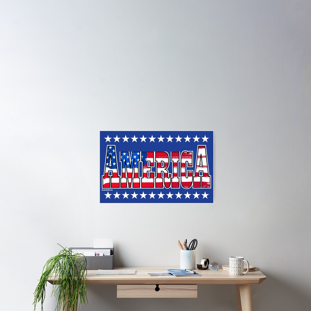 "America Letters Design Red White Blue Flag Font " Poster by Redstarr4 ...