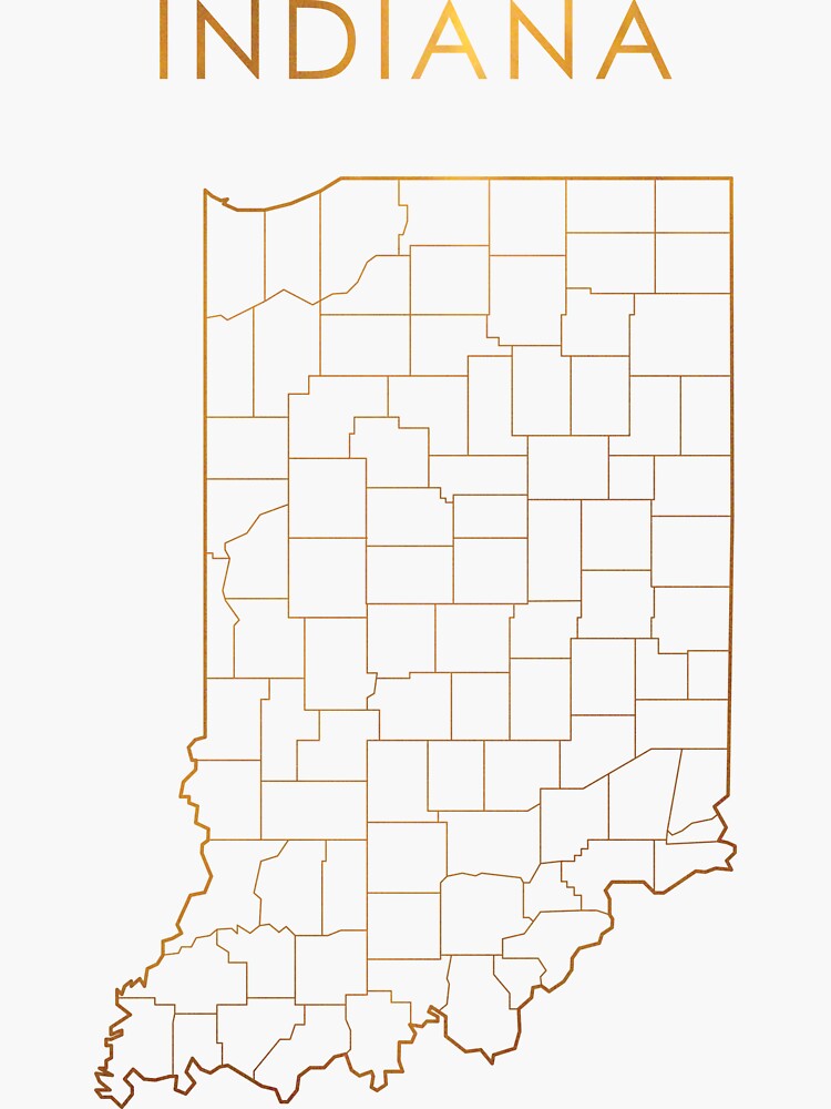 "Indiana Gold State Counties Map" Sticker by Travel2NZ | Redbubble
