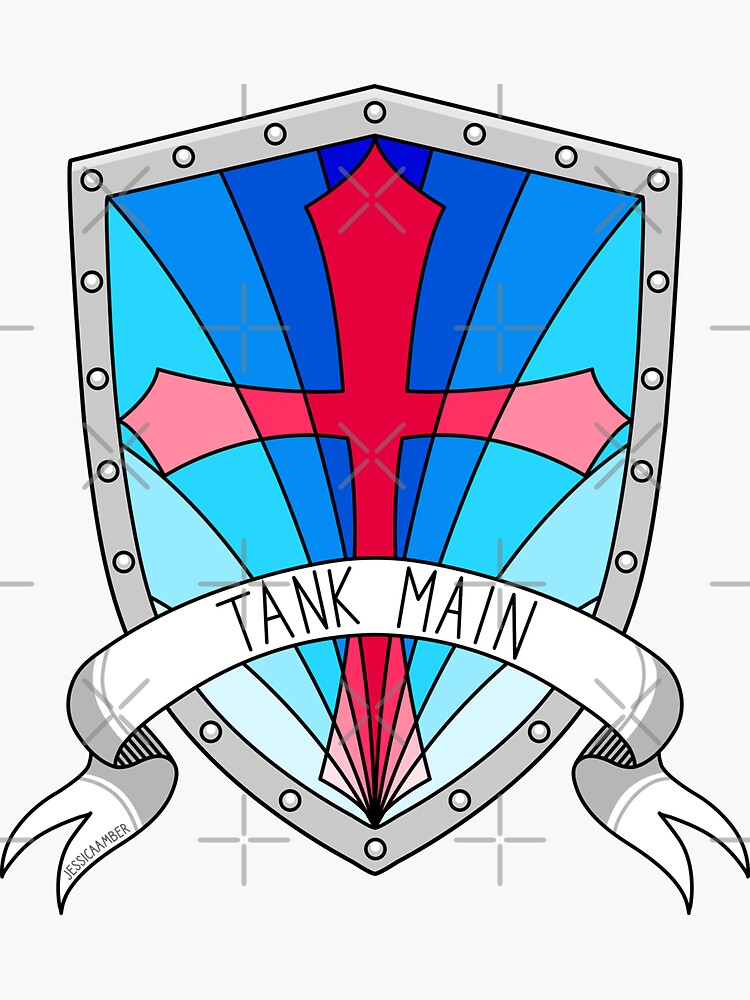 "Tank Main | Gamer Art RPG FPS | Crusader Shield and Banner" Sticker ...