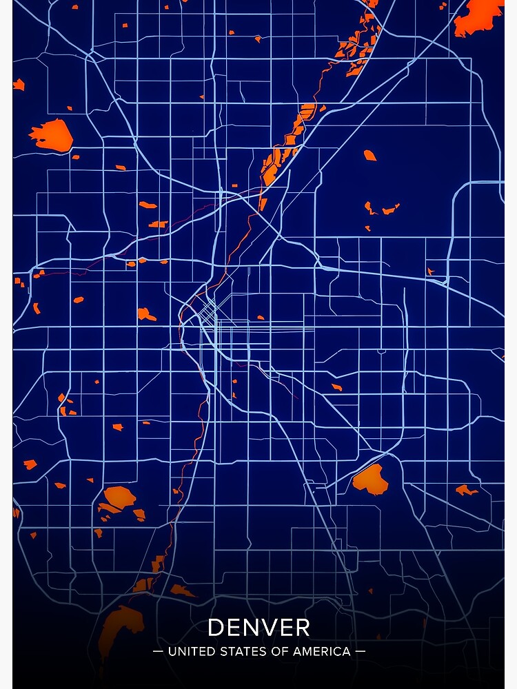 Lámina metálica «Impresión del mapa de la ciudad de Denver, cartel del ...