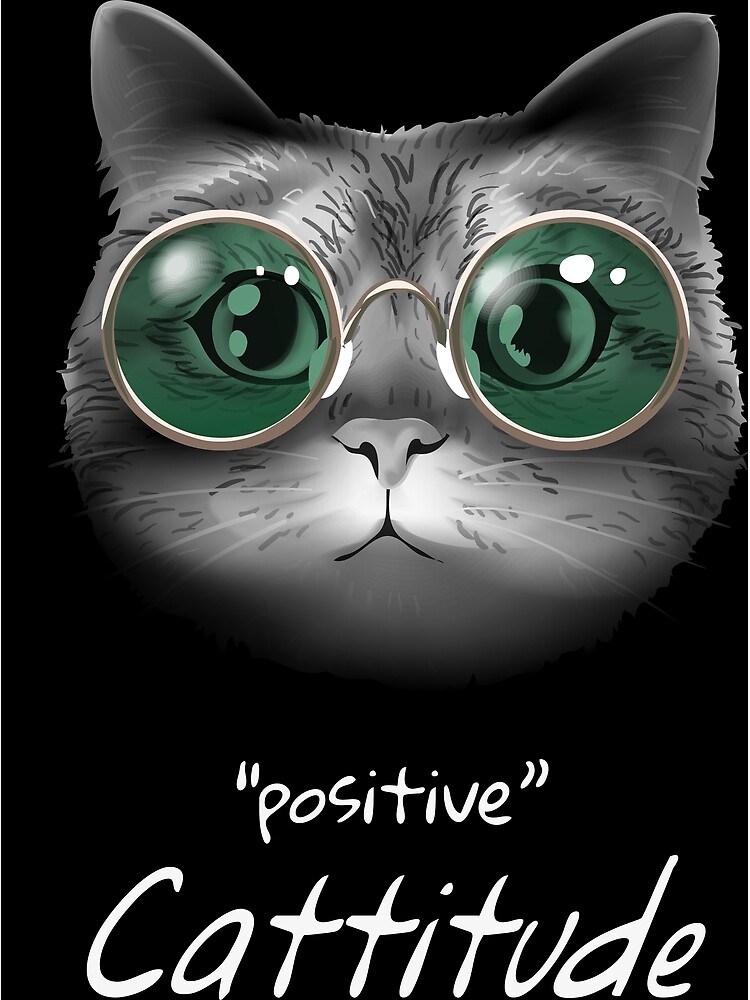"Positive cattitude BW green cat with sunglasses " Poster for Sale by ...