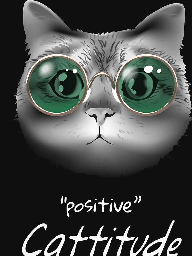 "Positive cattitude BW green cat with sunglasses " T-shirt for Sale by ...
