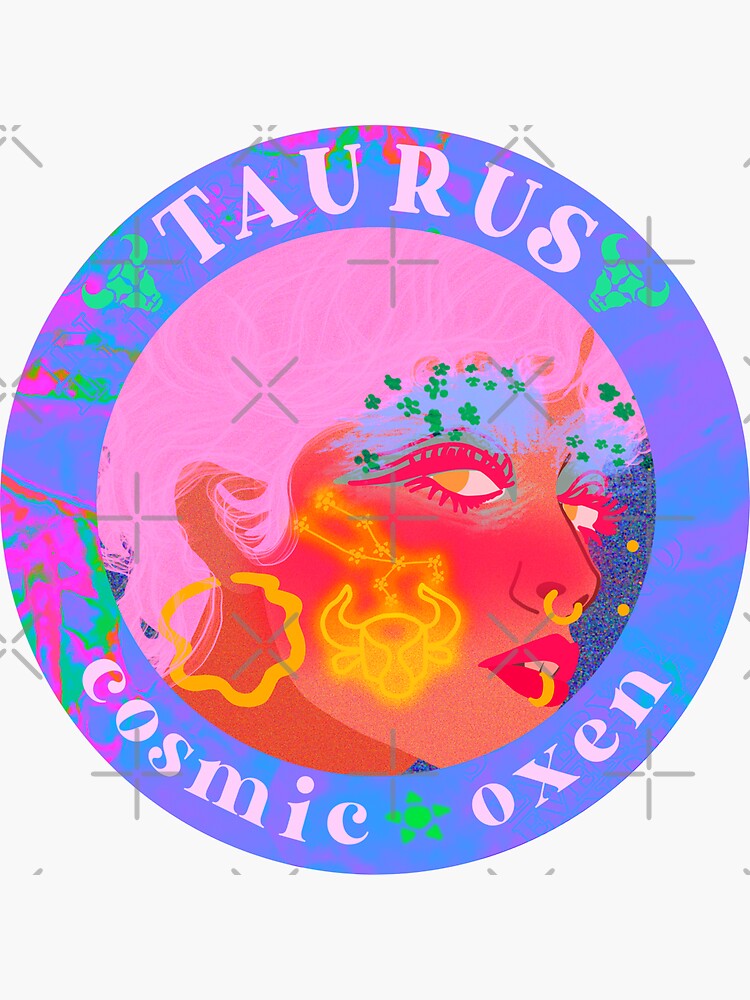 "Taurus Sticker: Cosmic Oxen" Sticker for Sale by TheMoodyMimo | Redbubble