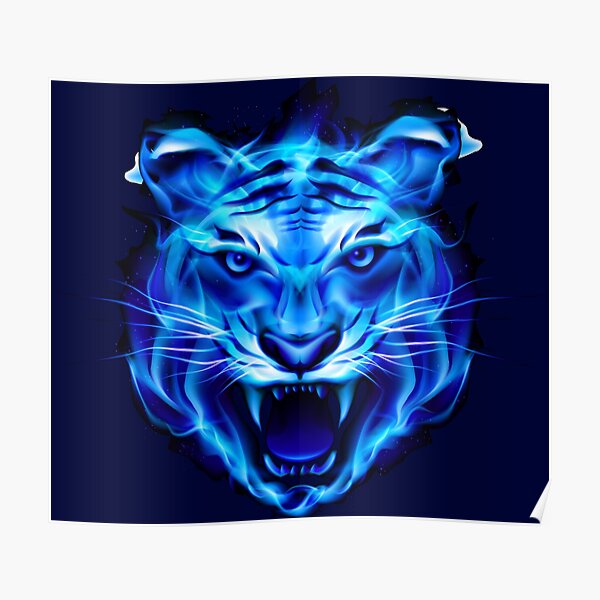 "Blue fire tiger head " Poster by Rachidsolution | Redbubble