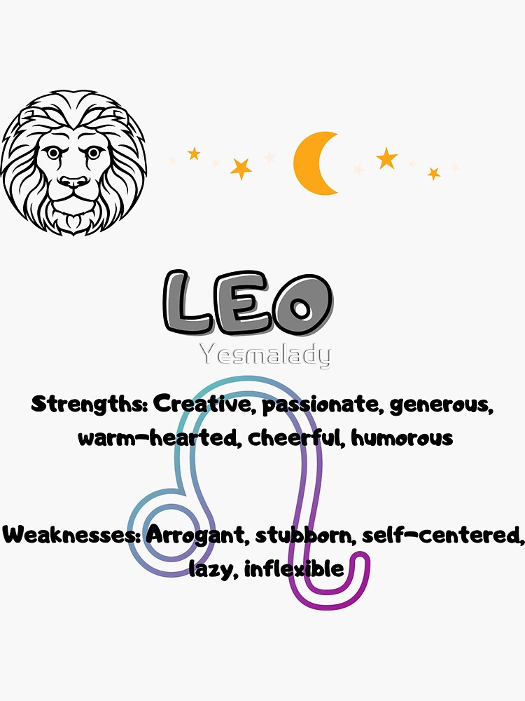 "Leo, strengths and weaknesses" Sticker by Yesmalady | Redbubble