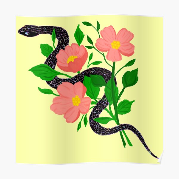 "Snake with flowers glitter scales" Poster for Sale by nedsdreams ...