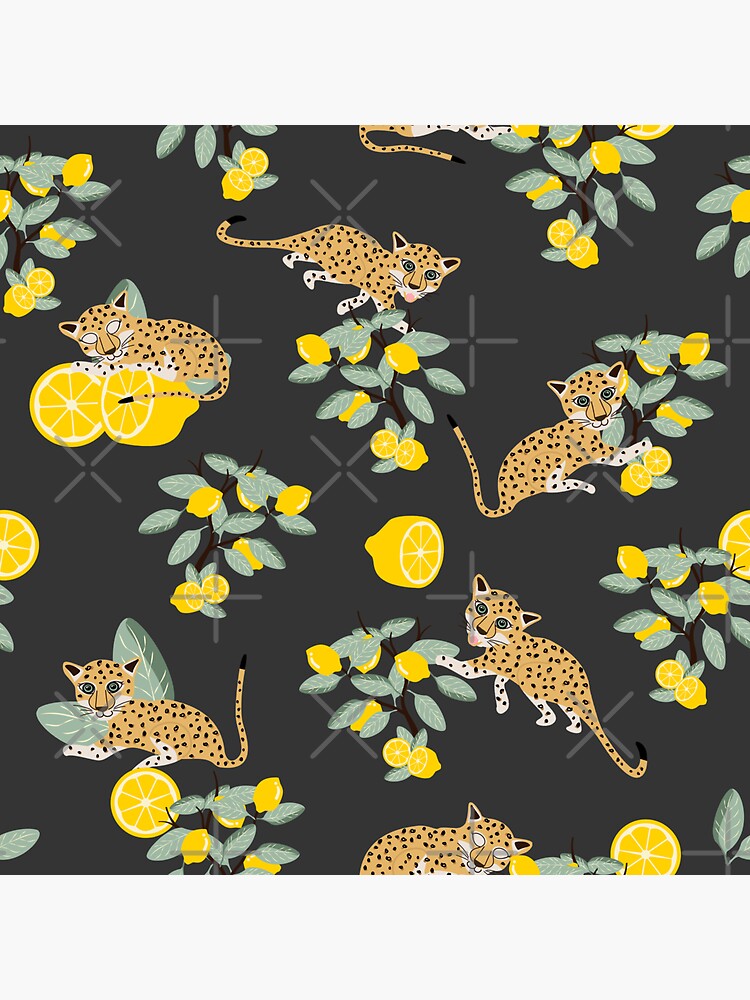 "Leopard & Lemon Tree Leaf Animal Mixed Pattern Charcoal Black BG ...