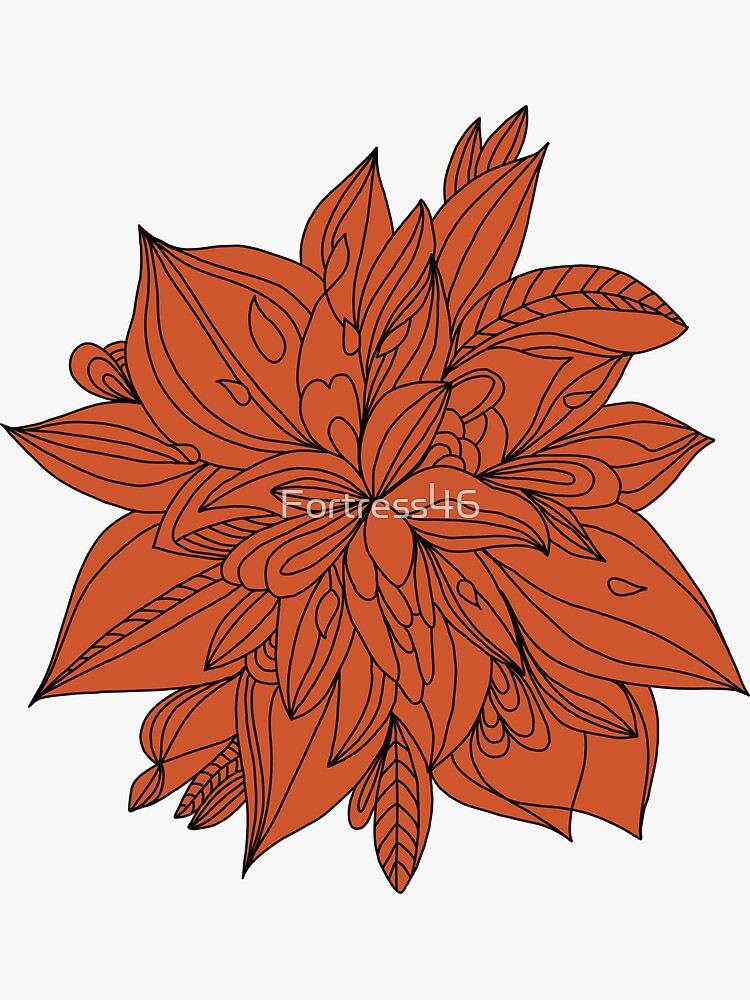 "Rust Orange Black Outline Flower Design" Sticker by Fortress46 | Redbubble