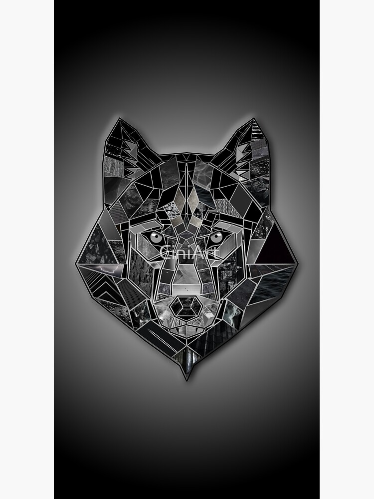 "Abstract geometric mosaic wolf head collage of black textures" Art ...
