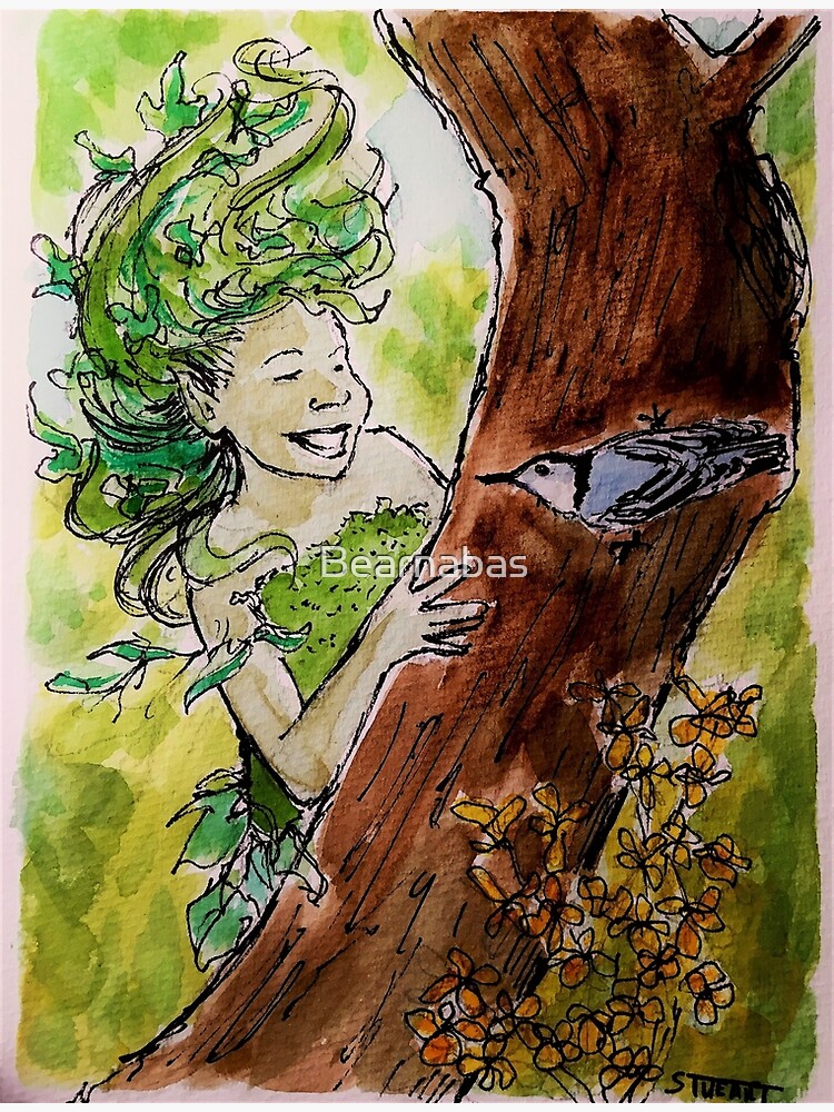"Dryad Playing Hide-and-Seek with a Nuthatch" Art Print by Bearnabas ...