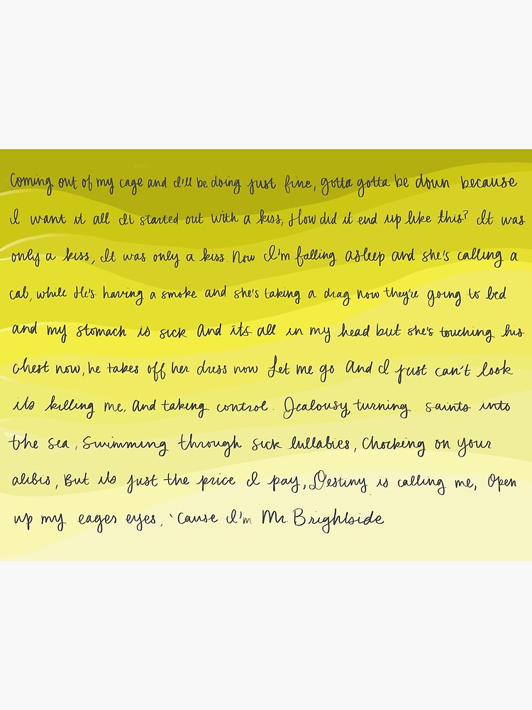 "Mr. Brightside lyrics print" Poster by bellaranieri | Redbubble