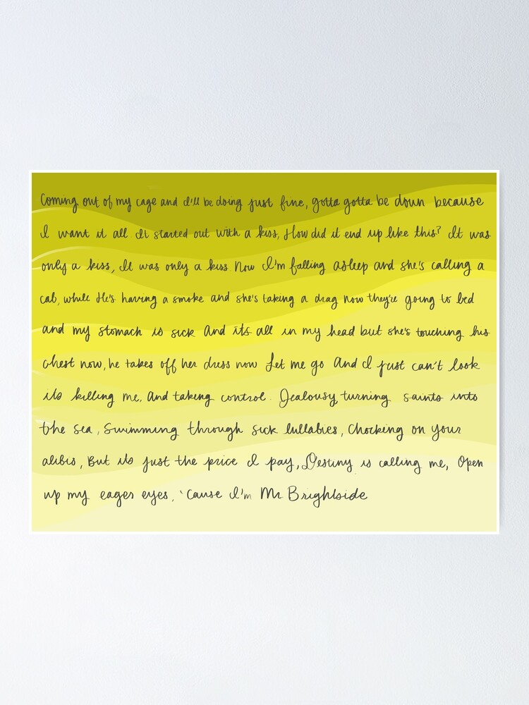 "Mr. Brightside lyrics print" Poster by bellaranieri | Redbubble