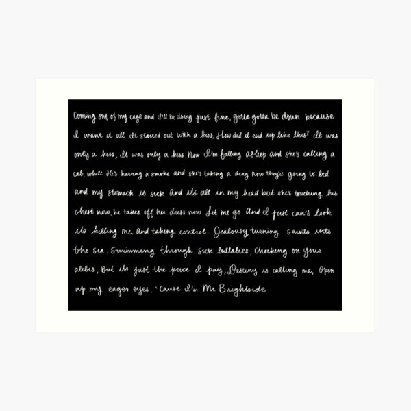 "Copy of Mr. Brightside lyrics print" Art Print for Sale by ...