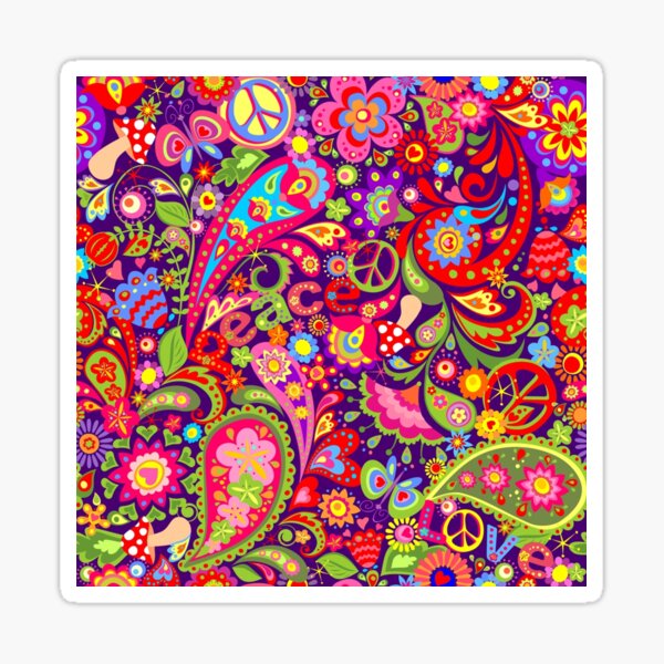 "Paisley Peace Sign Psychedelic Flowers Mushrooms Disco Retro 70s 80s ...