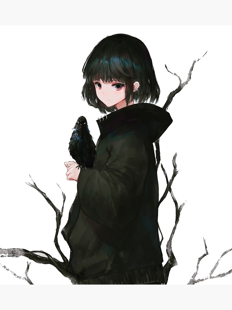 Lámina artísticaundefined con la obra «chica anime con un cuervo» de ...