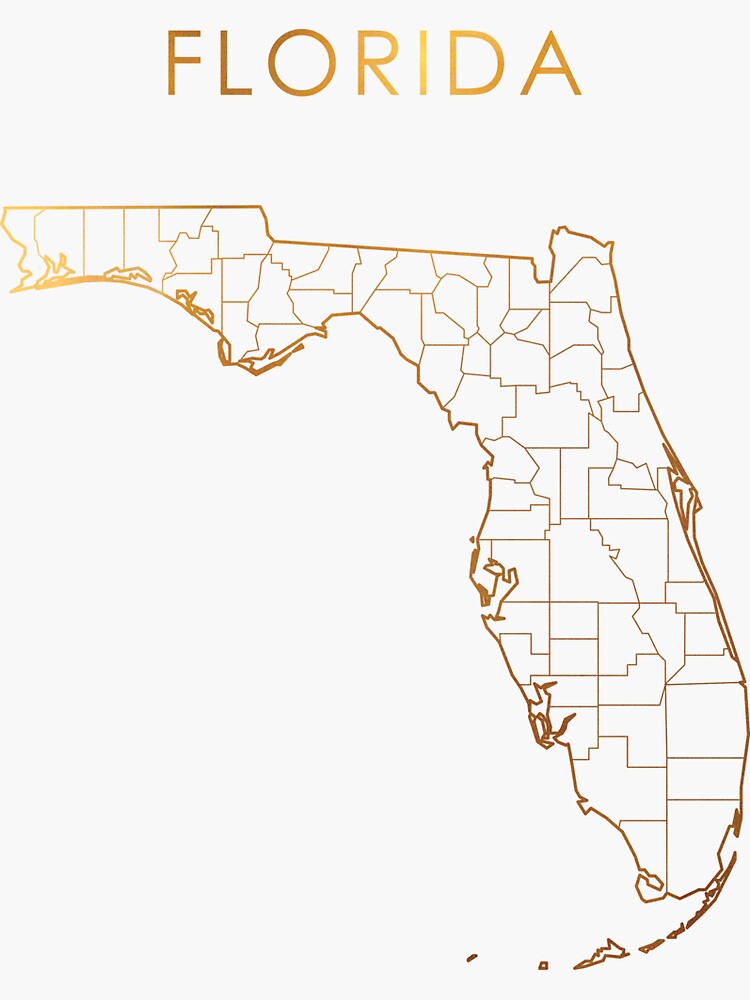 "Florida Gold State Counties Map" Sticker for Sale by Travel2NZ | Redbubble