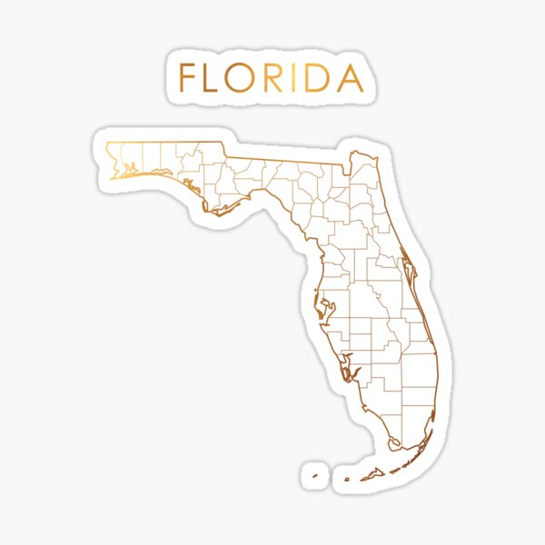 "Florida Gold State Counties Map" Sticker for Sale by Travel2NZ | Redbubble