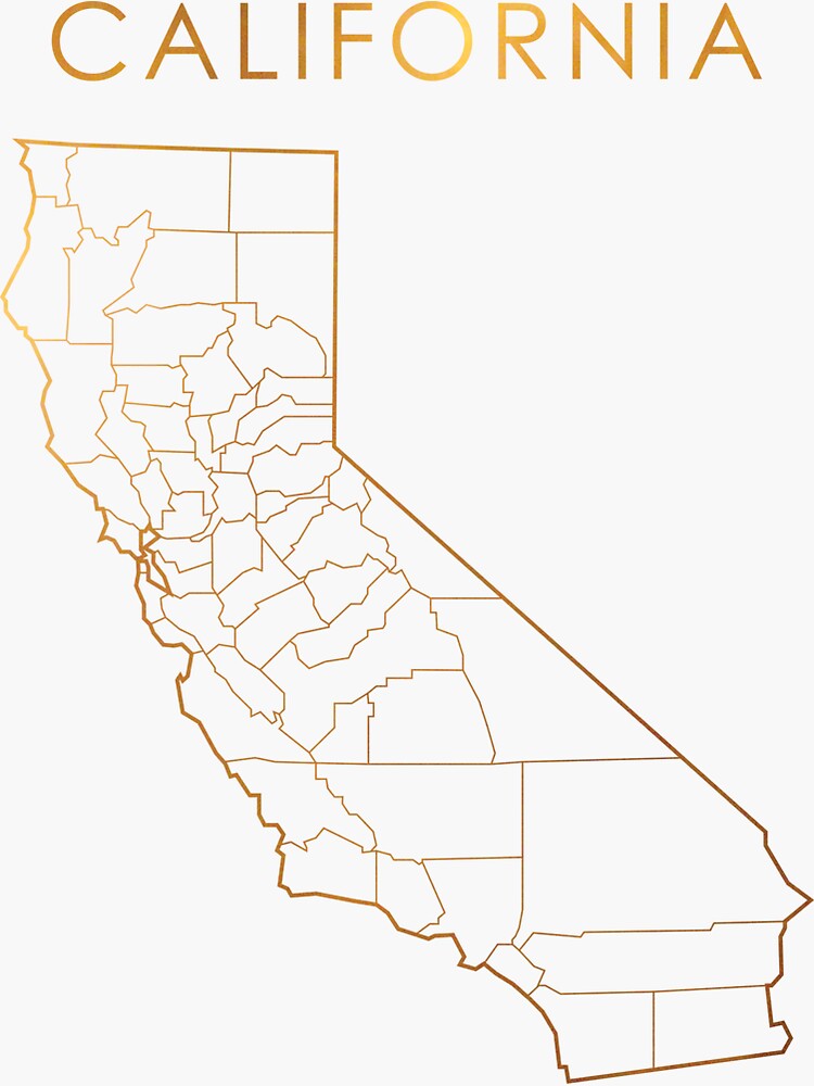 "California Gold State Counties Map" Sticker for Sale by Travel2NZ ...
