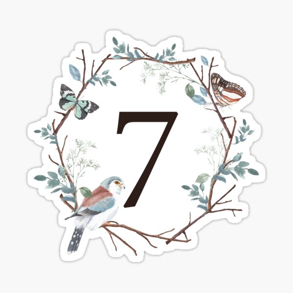 "Monogram Number Seven in a Wooden Butterfly Bird Wreath Frame" Sticker ...