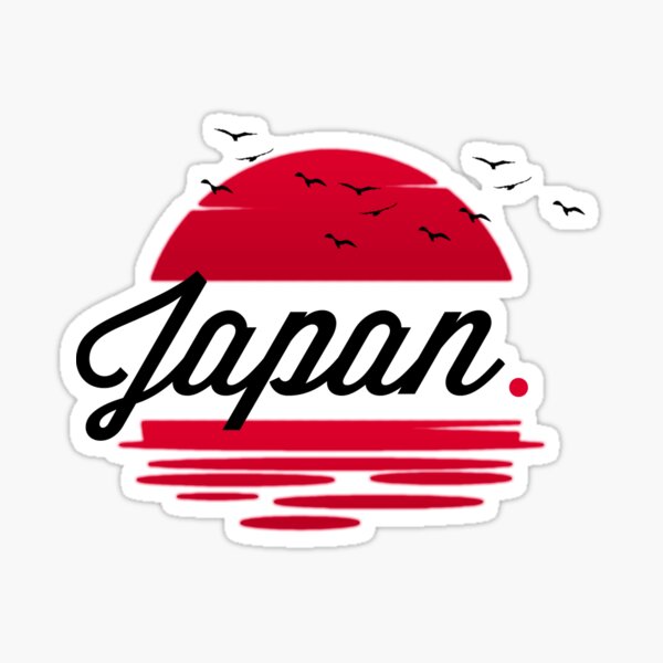 ""JAPAN" rising sun landscape with birds" Sticker by KinKunWorld ...