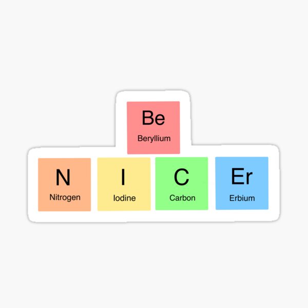 "be nicer periodic table" Sticker for Sale by charloottttee | Redbubble