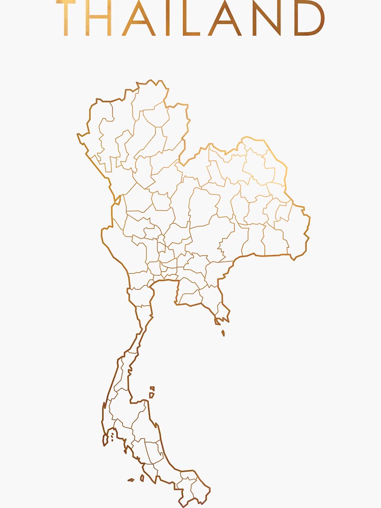 "Thailand Gold Outline Map with Regions" Sticker for Sale by Travel2NZ ...