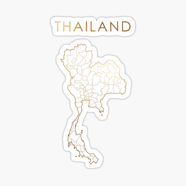 "Thailand Gold Outline Map with Regions" Sticker for Sale by Travel2NZ ...