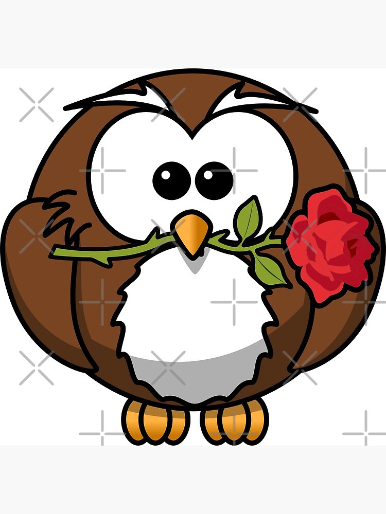 Lámina artística «Dibujos animados de búho remitente de amor con rosa ...