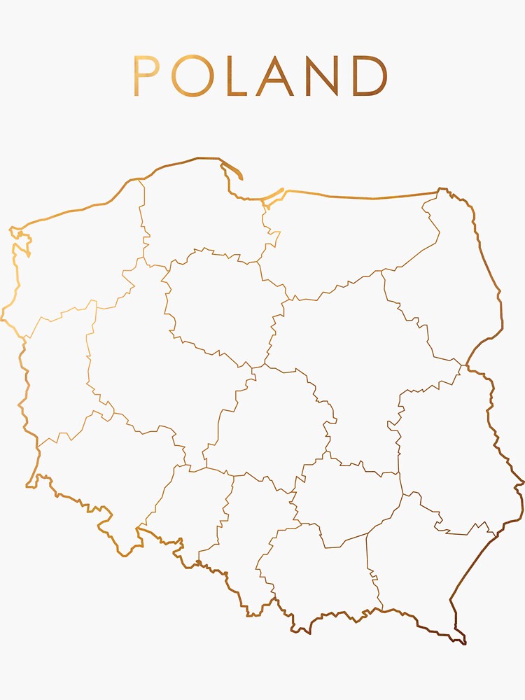 "Poland Gold Outline Map with Regions" Sticker for Sale by Travel2NZ ...