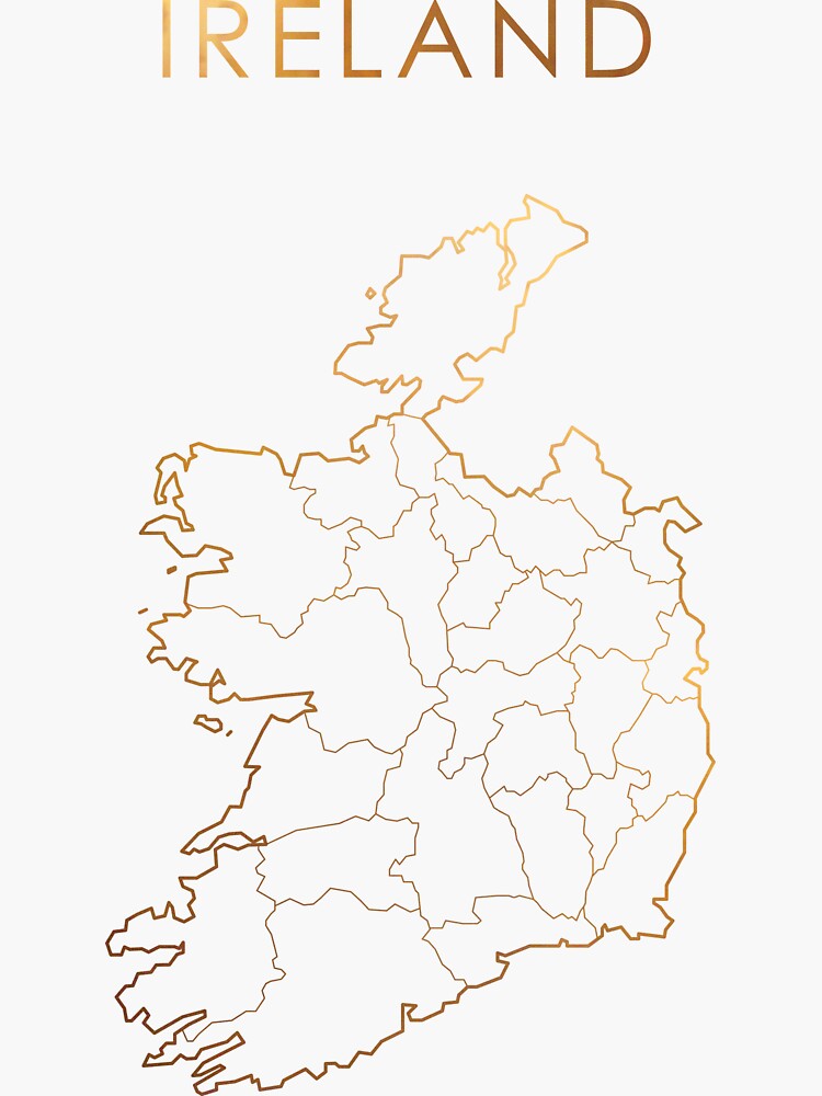 "Ireland Gold Outline Map with Regions" Sticker for Sale by Travel2NZ ...