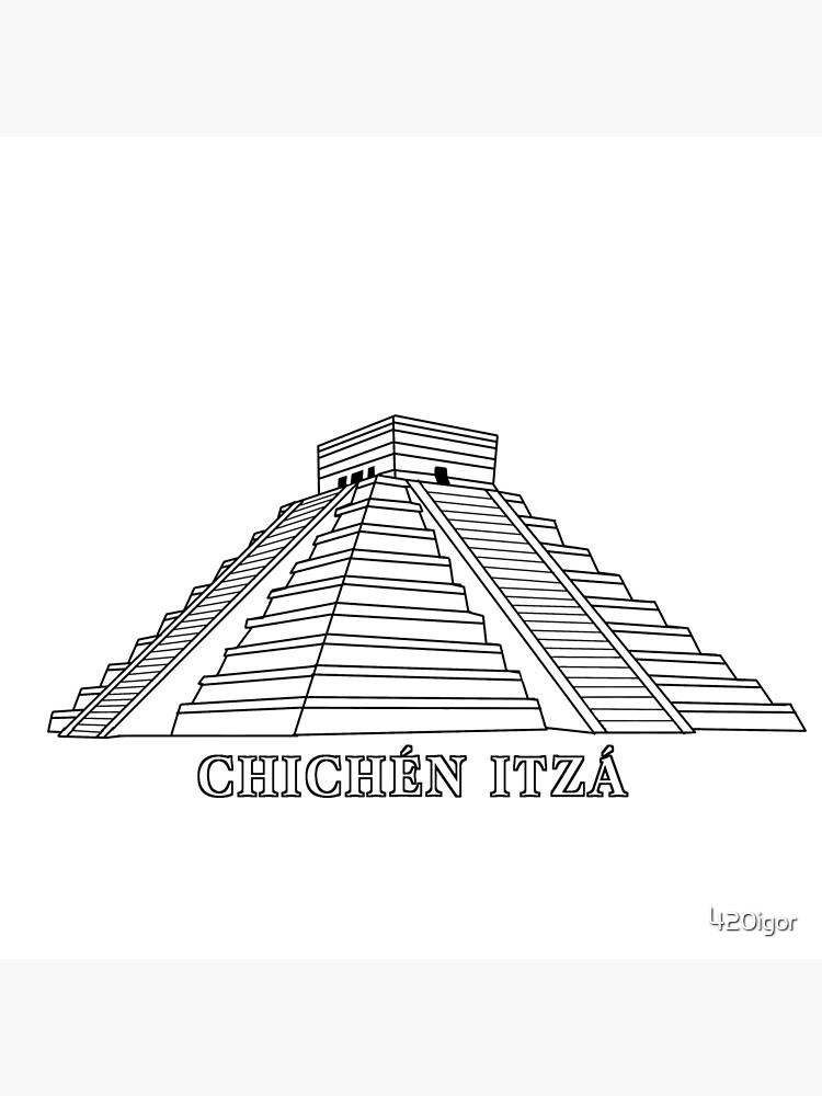 "Black and White Chichén Itzá in Yucatán Mexico Sketch Outline Drawing ...