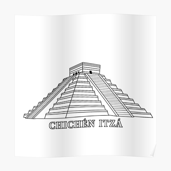 "Black and White Chichén Itzá in Yucatán Mexico Sketch Outline Drawing ...