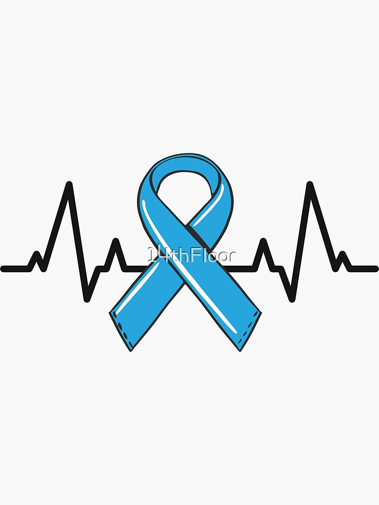 "Prostate Cancer Fighter Heartbeat Tee Blue Ribbon Awareness" Sticker ...
