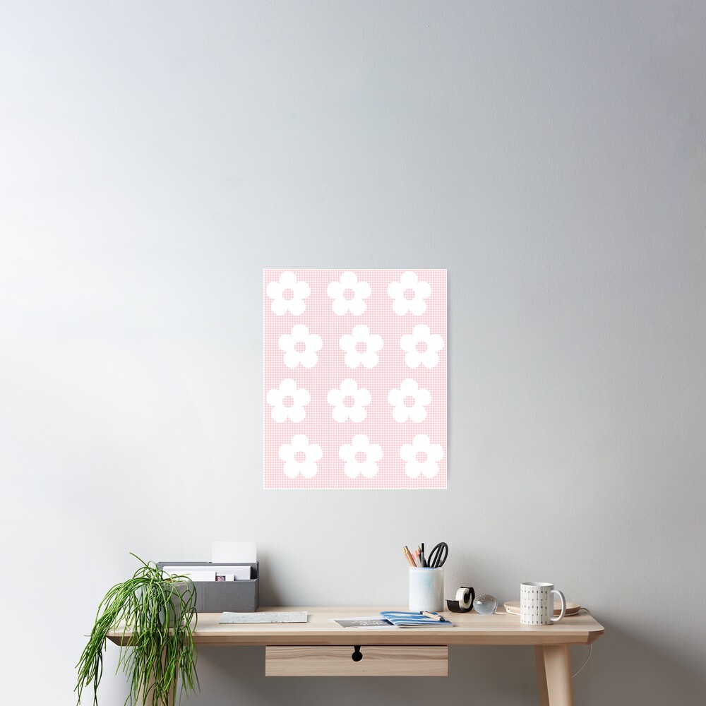 "Pastel Pink Gingham White Flower Kawaii Cute Cottagecore Aesthetic ...