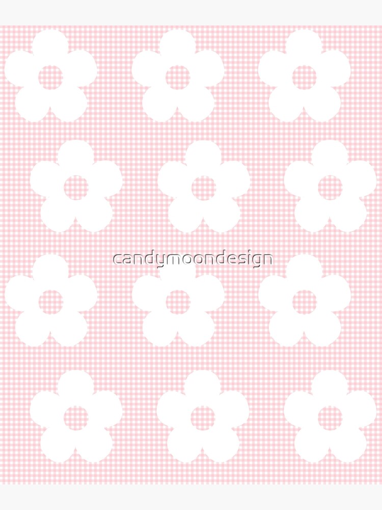 "Pastel Pink Gingham White Flower Kawaii Cute Cottagecore Aesthetic ...