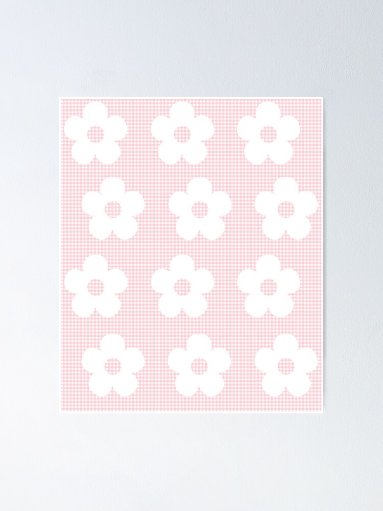 "Pastel Pink Gingham White Flower Kawaii Cute Cottagecore Aesthetic ...