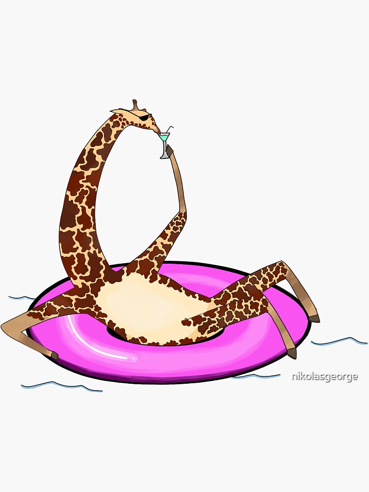 "Giraffe chilling on a floaty" Sticker for Sale by nikolasgeorge ...