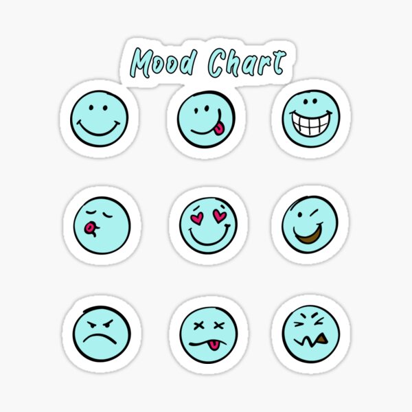 "Funny turquoise Mood Chart with nine different emotions" Sticker by ...