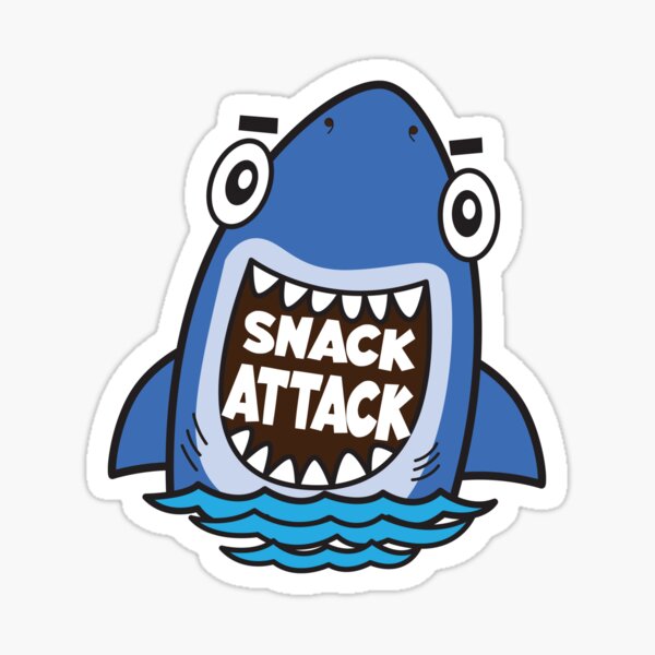 "Snack Attack Shark" Sticker for Sale by DzineMon | Redbubble