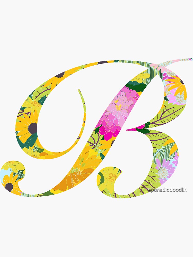 "Monogram Floral Cursive Letter B" Sticker for Sale by sporadicdoodlin ...