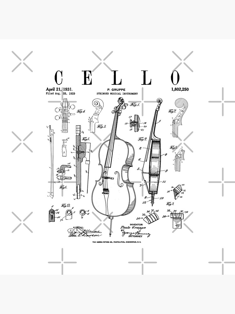 "Cello Vintage Patent Cellist Drawing Print" Throw Pillow for Sale by ...