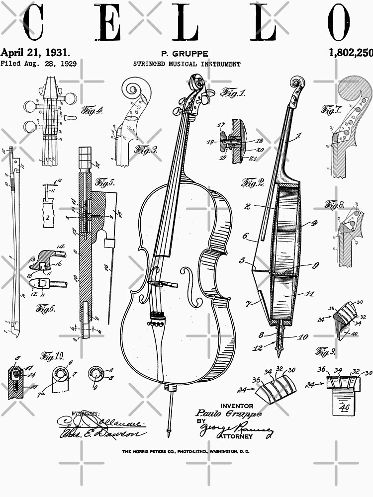 "Cello Vintage Patent Cellist Drawing Print" Essential T-Shirt for Sale by GrandeDuc | Redbubble