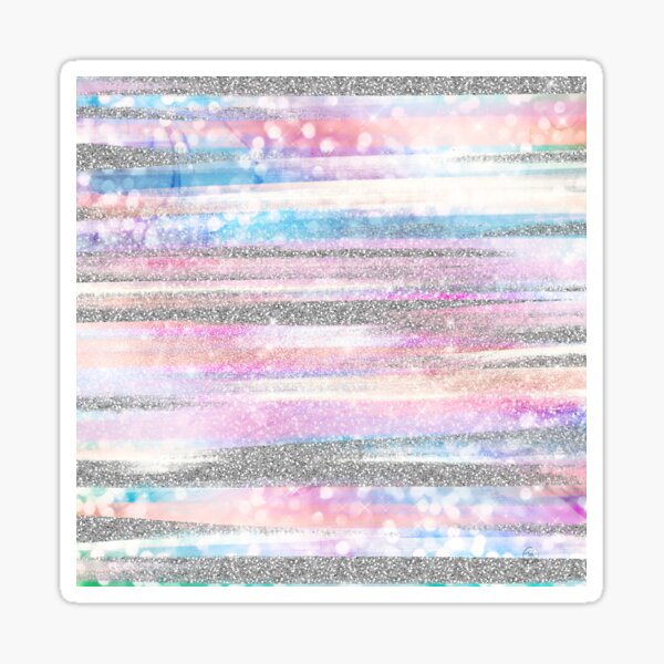 "Modern Iridescent & Silver Glitter Strokes Stripes" Sticker by ...