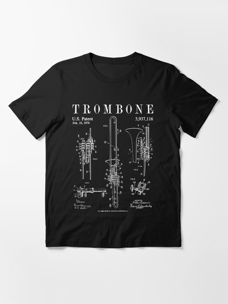 "Trombone Old Vintage Patent Drawing Print" T-shirt for Sale by ...